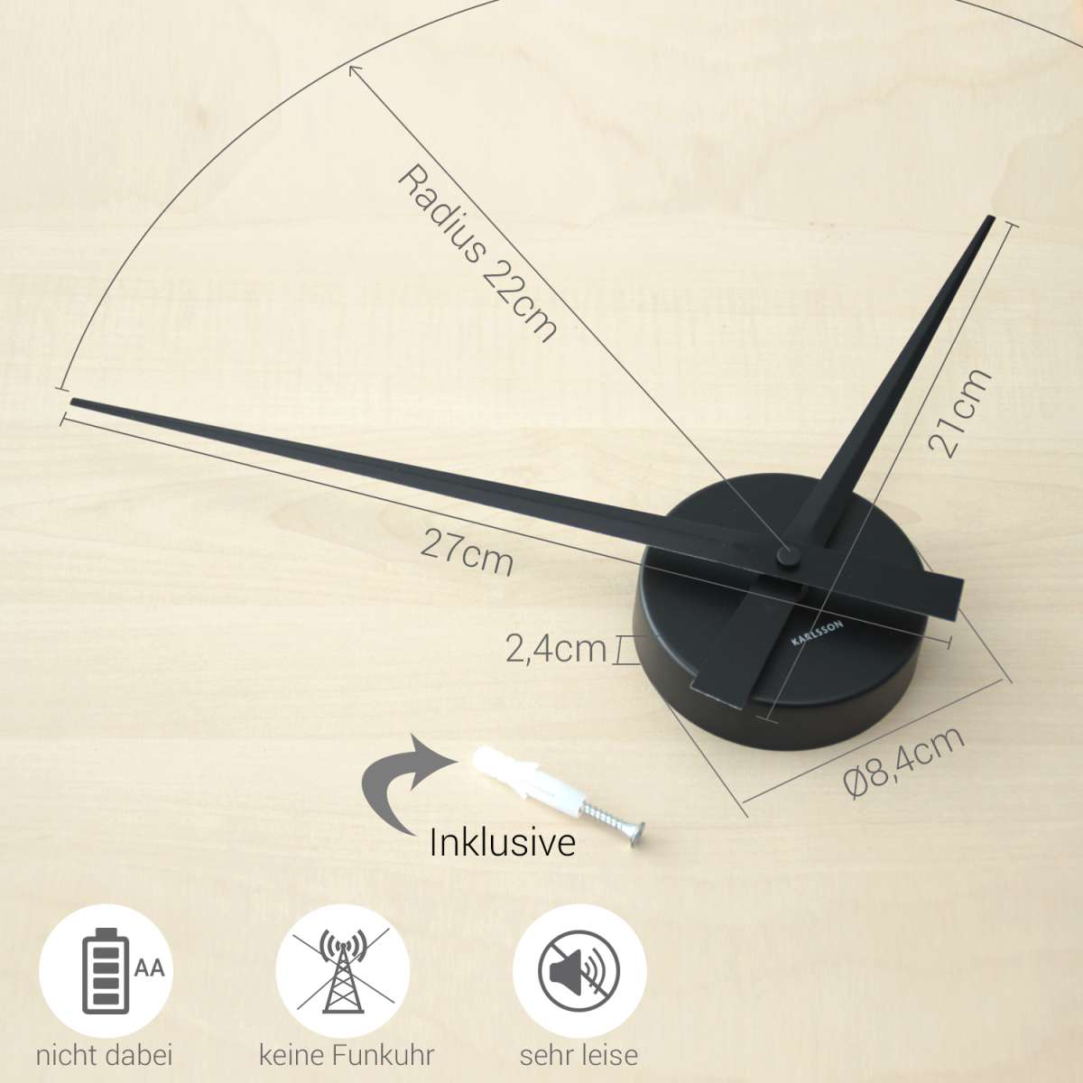 Wanduhr Zeiger Uhrzeiger direkt an die Wand 44cm groß