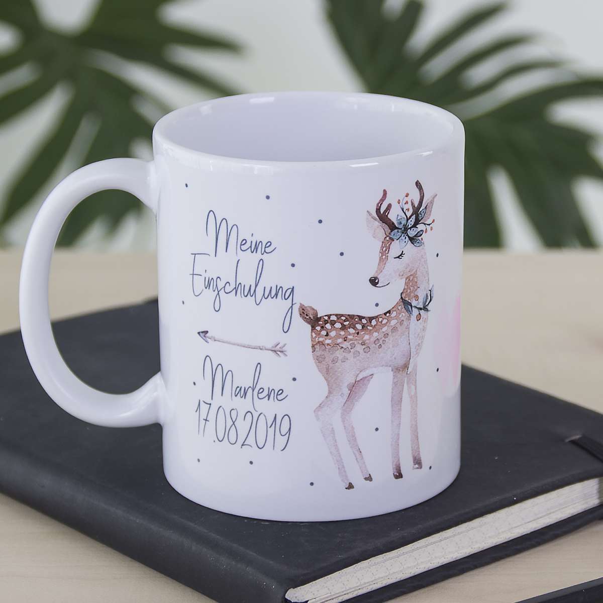 Personalisierte Tasse - Geschenk Einschulung Mädchen - Rehkitz Motiv