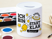 Spardose zur Einschulung personalisiert ♥ Rakete mit Spruch ♥ Keramik